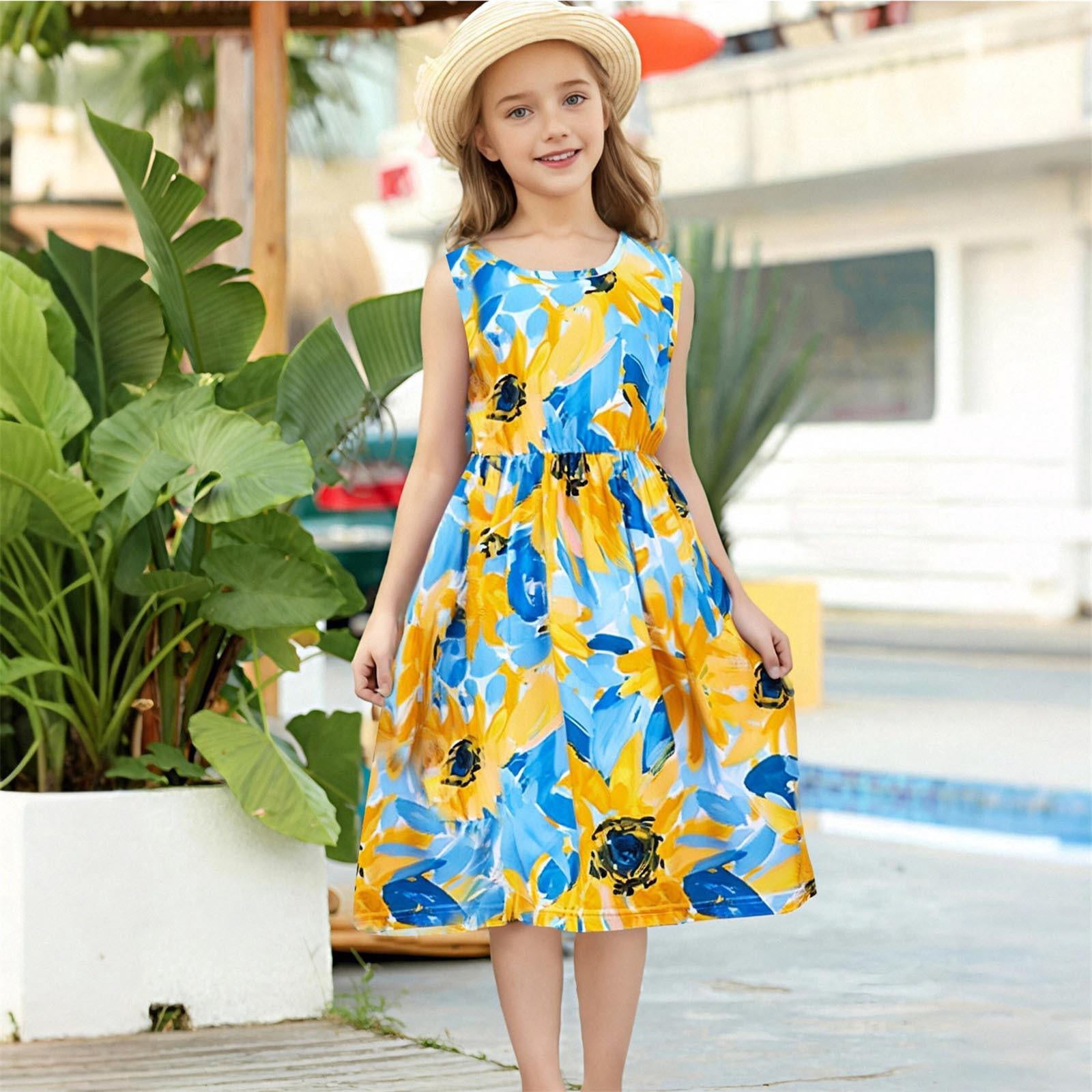 ATOGUTA Cute Summer Dresses for Girls Sky Blue Sleeveless Ruffle Flowy ...