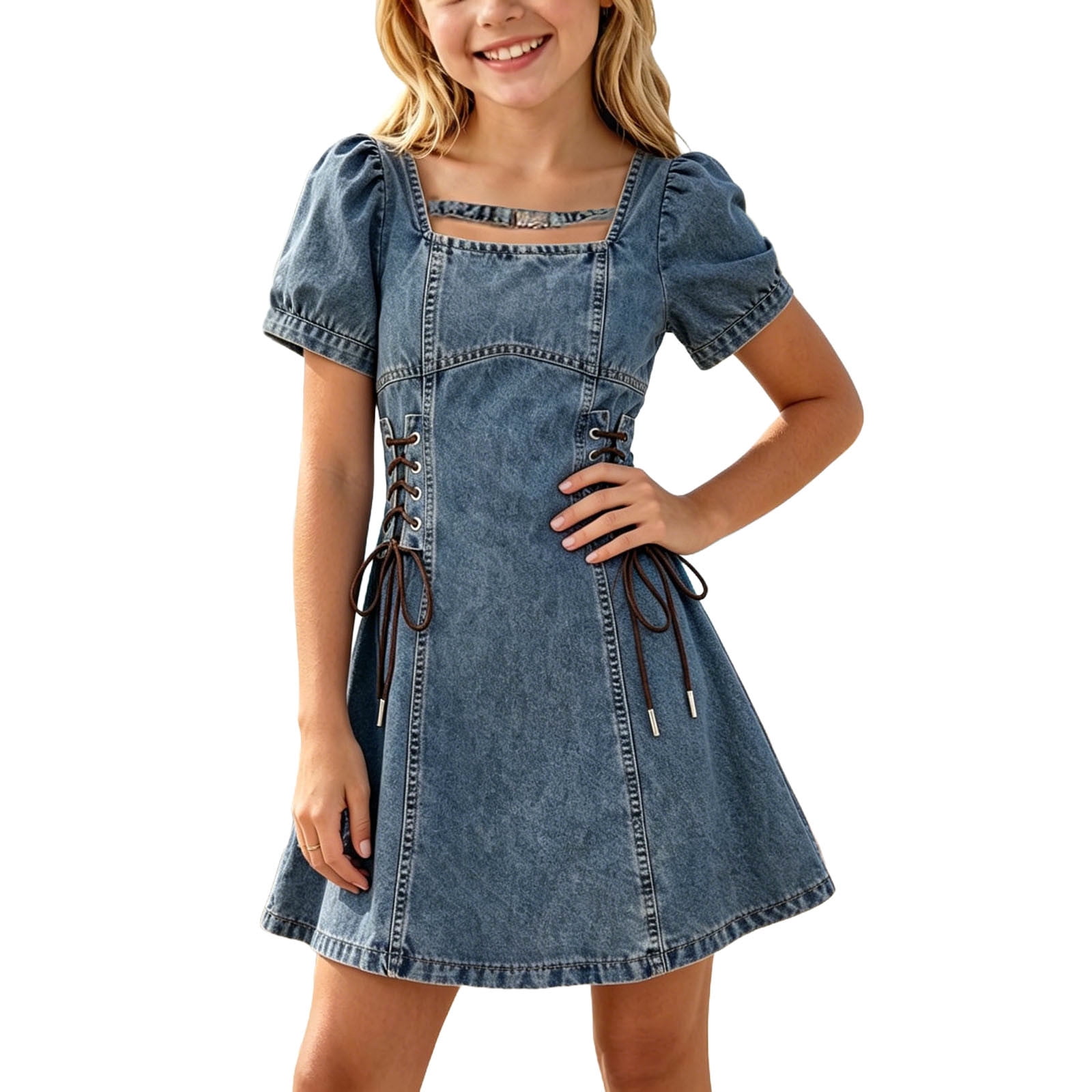 ATOGUTA Denim Dress For Girls Short Sleeve Cute Casual Shirt Dress ...
