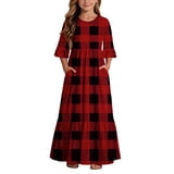 ATOGUTA Dress For Girl Short Sleeve Floral Print Loose Casual Long Maxi ...
