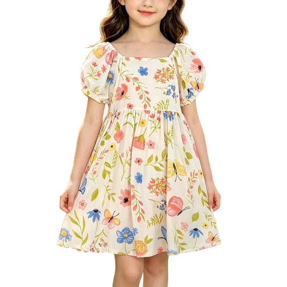 ATOGUTA Dress For Girls Summer Short Sleeve Ruffle A Line Cute Vacation ...