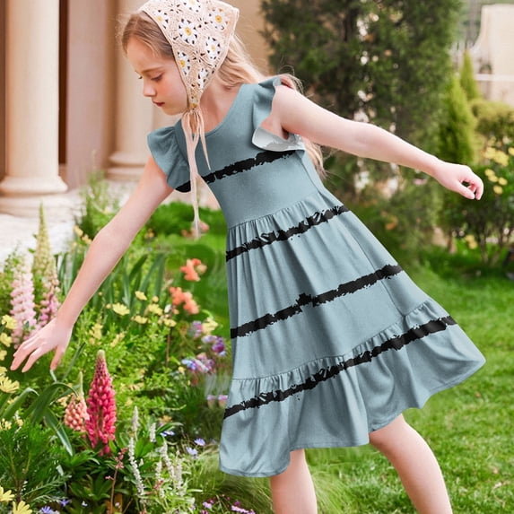 ATOGUTA Dress Girls Summer Ruffle Sleeve A Line Casual Party Dresses ...