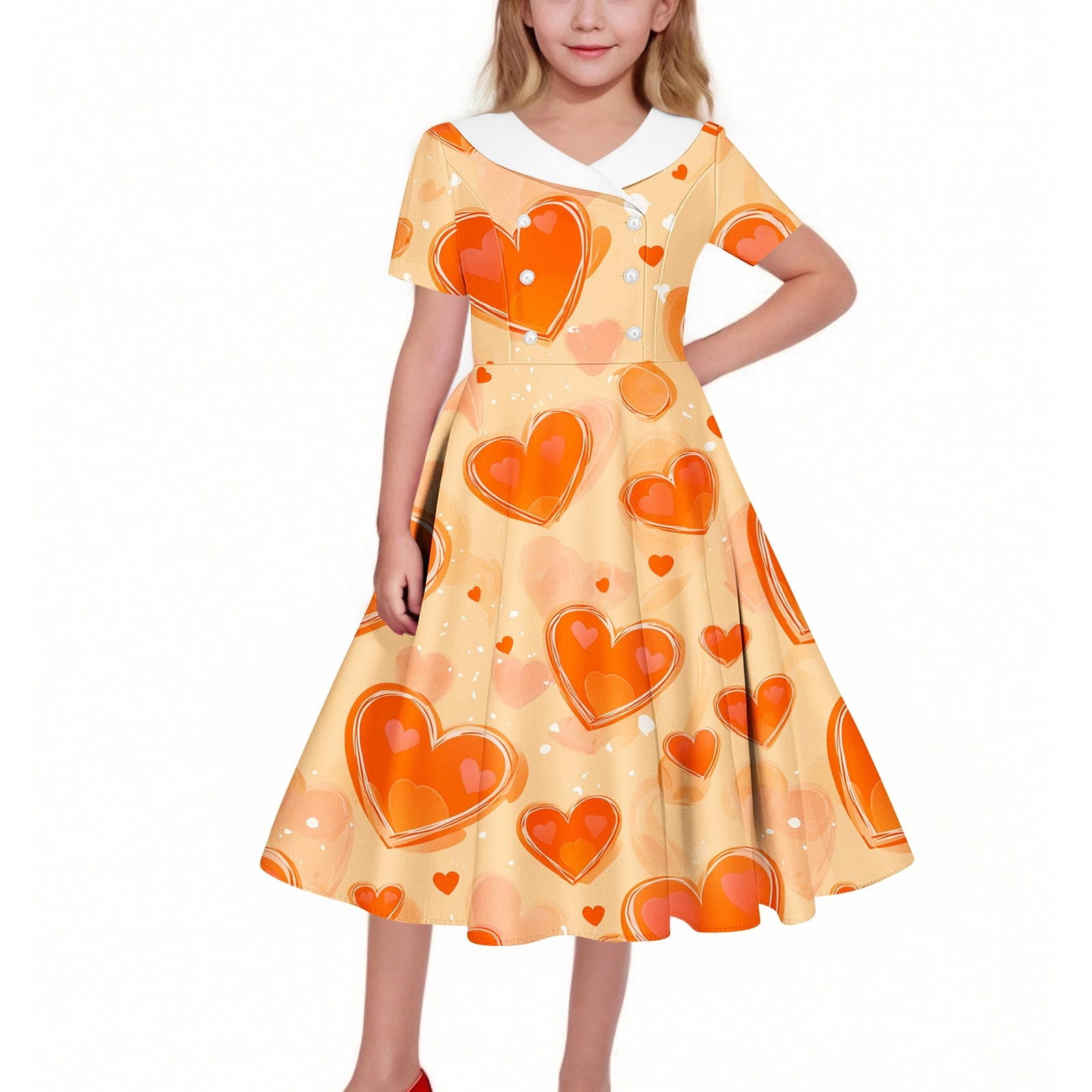 ATOGUTA Dress for Girl Peter Pan Collar Dress Clothes Kids Summer Short ...