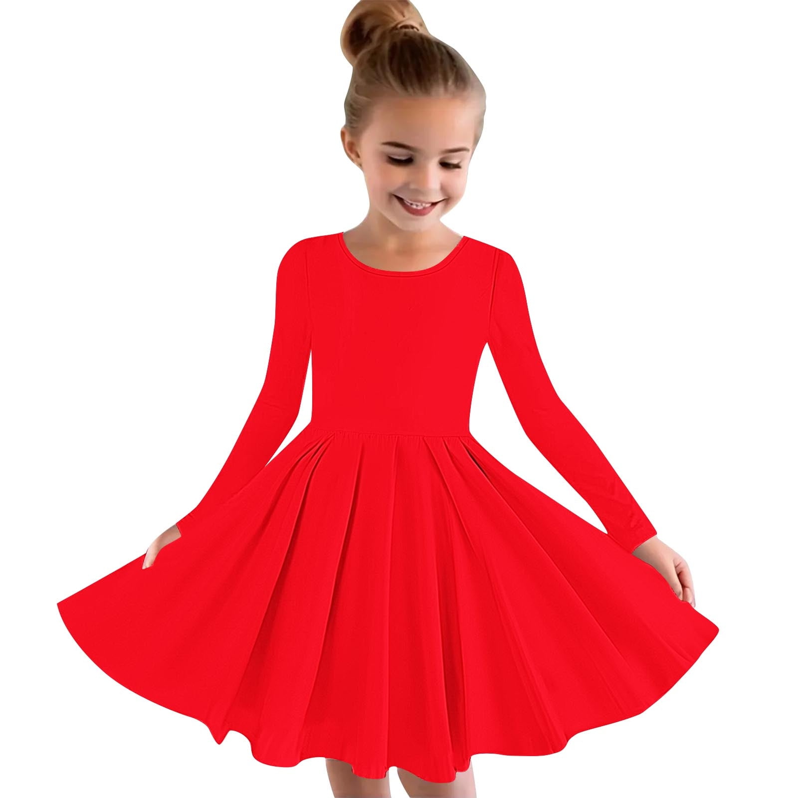 ATOGUTA Dress for Girls Red Long Sleeve Swing Dress A Line Twirly ...