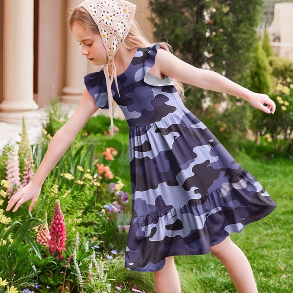 ATOGUTA Dress for Girls Summer Ruffle Sleeve A Line Casual Party ...