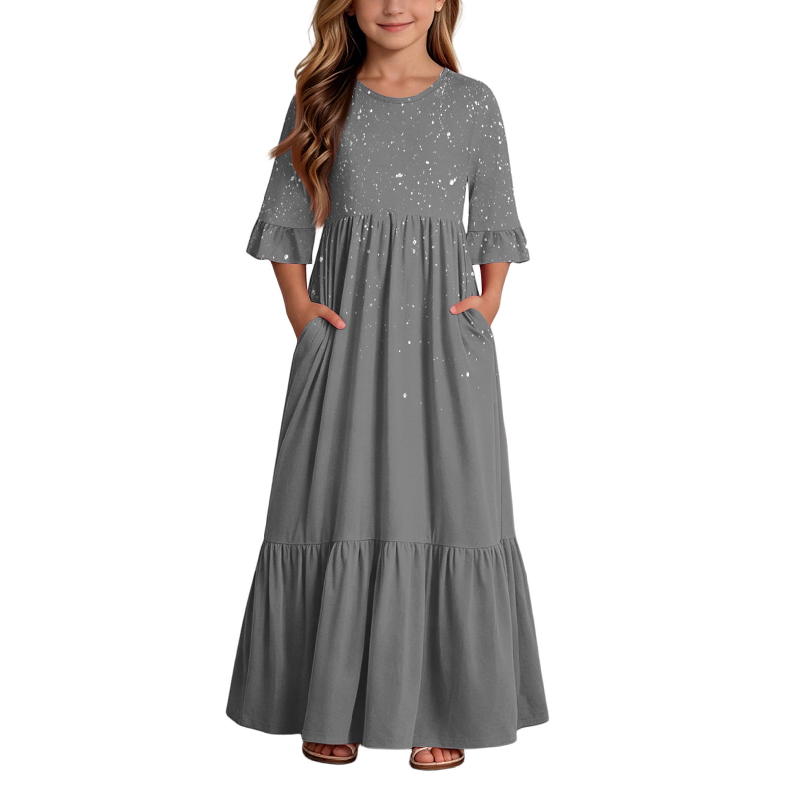 ATOGUTA Dresses For Girls Short Sleeve Floral Print Loose Casual Long ...