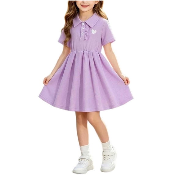 ATOGUTA Dresses For Girls Summer Short Sleeve Ruffle A Line Cute ...