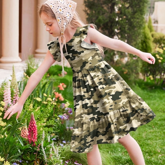 ATOGUTA Dresses Girls Summer Ruffle Sleeve A Line Casual Party Dresses ...