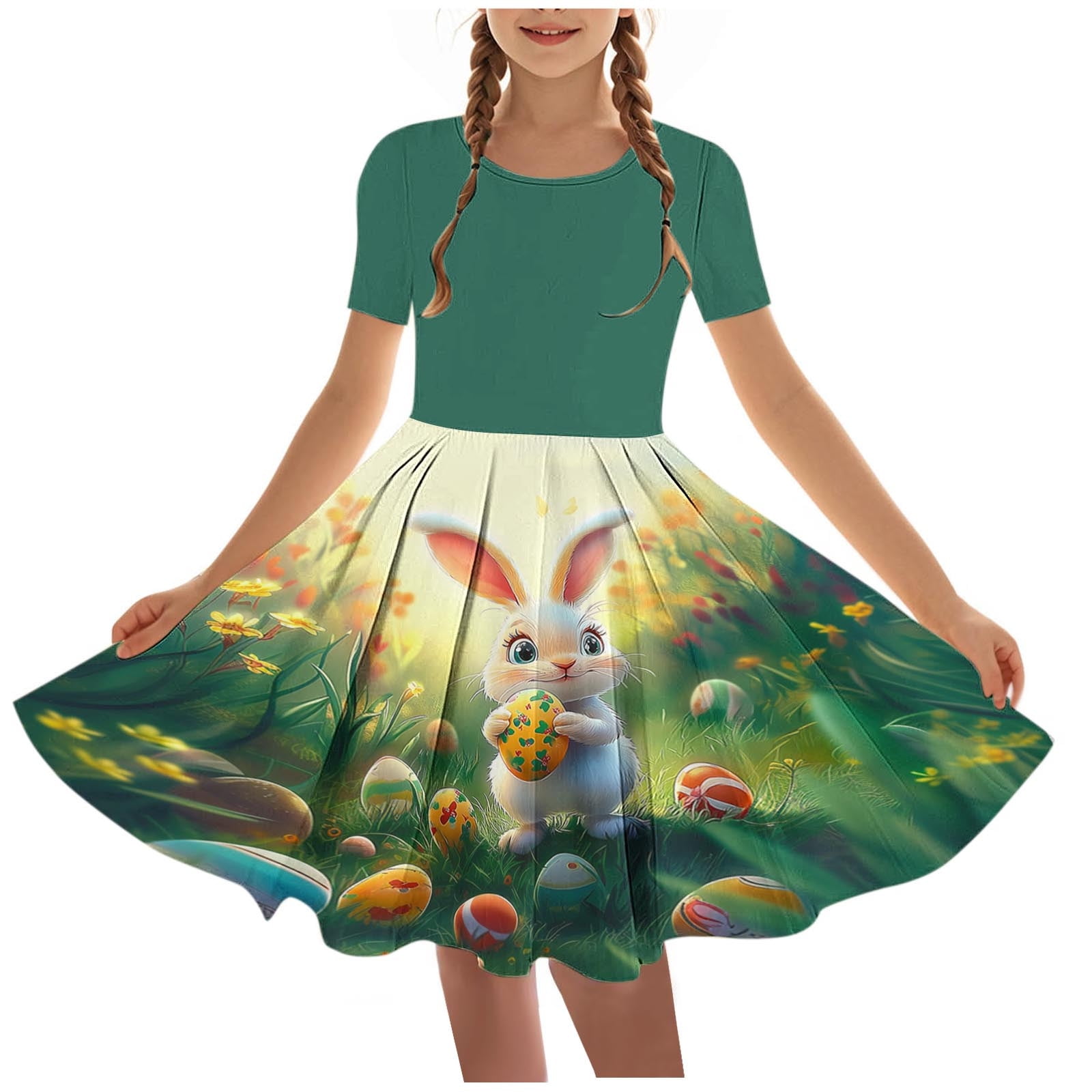 ATOGUTA Easter Dresses for Girls Skater Twirl A Line Dress T-Shirt ...