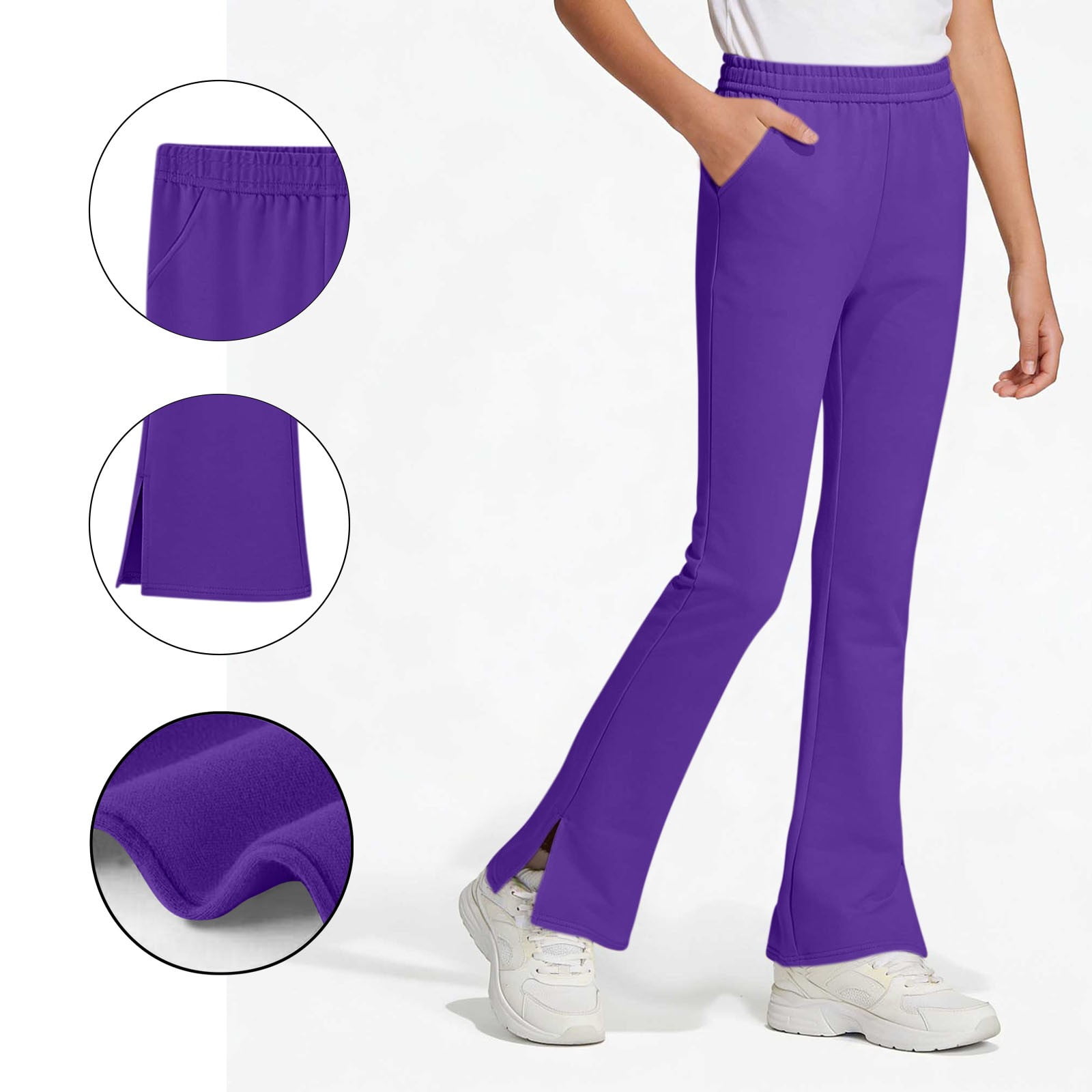 ATOGUTA Flared Pants For Girls High Waisted Casual Stretchy Basic Kids ...