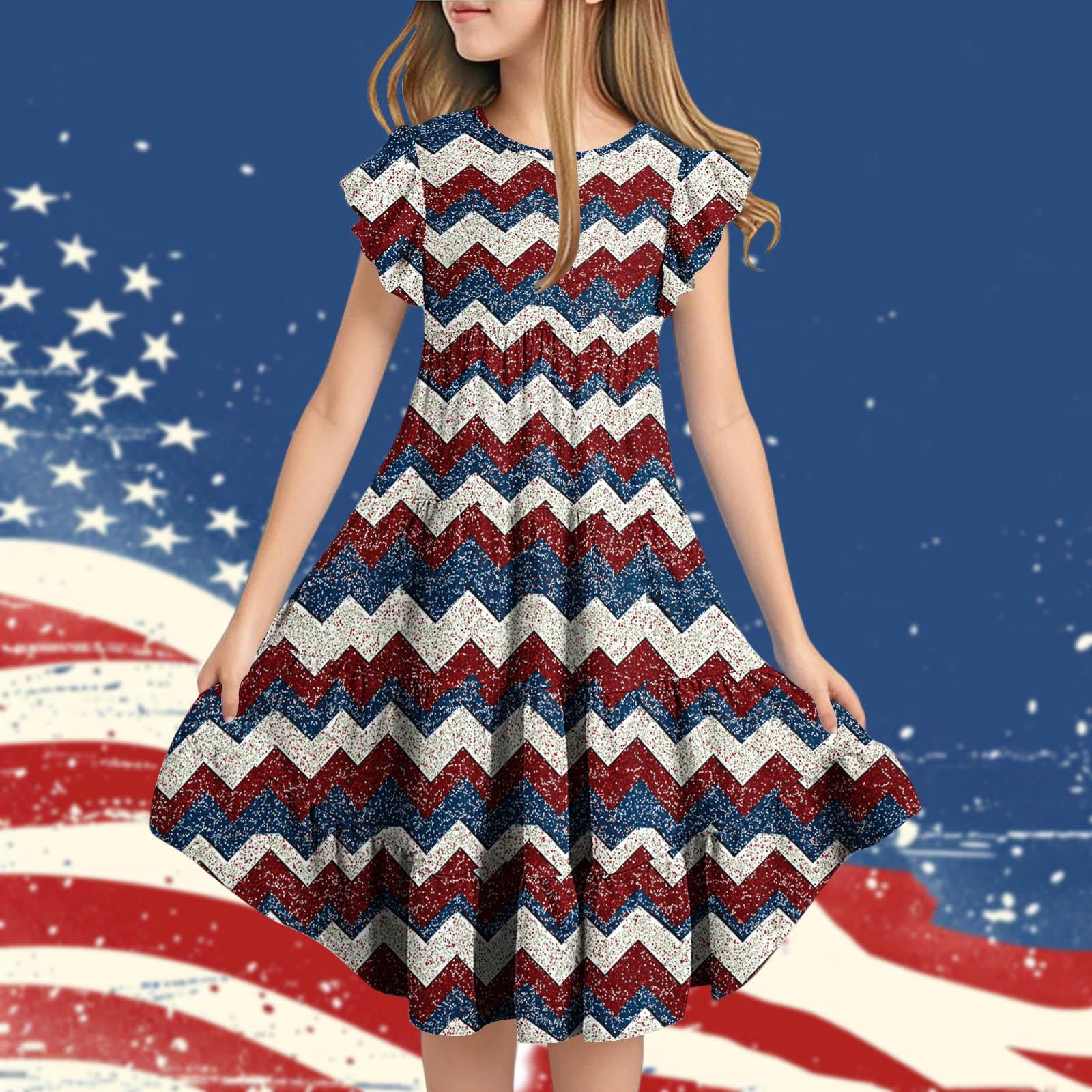 ATOGUTA Floral Dresses for Girls Navy Ruffle Sleeves A Line Casual ...