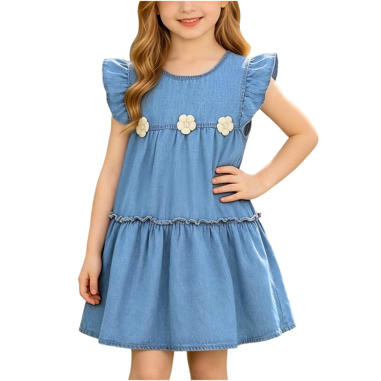 ATOGUTA Girl Dress Light Blue Ruffle Denim Dresses Cute Birthday Party ...