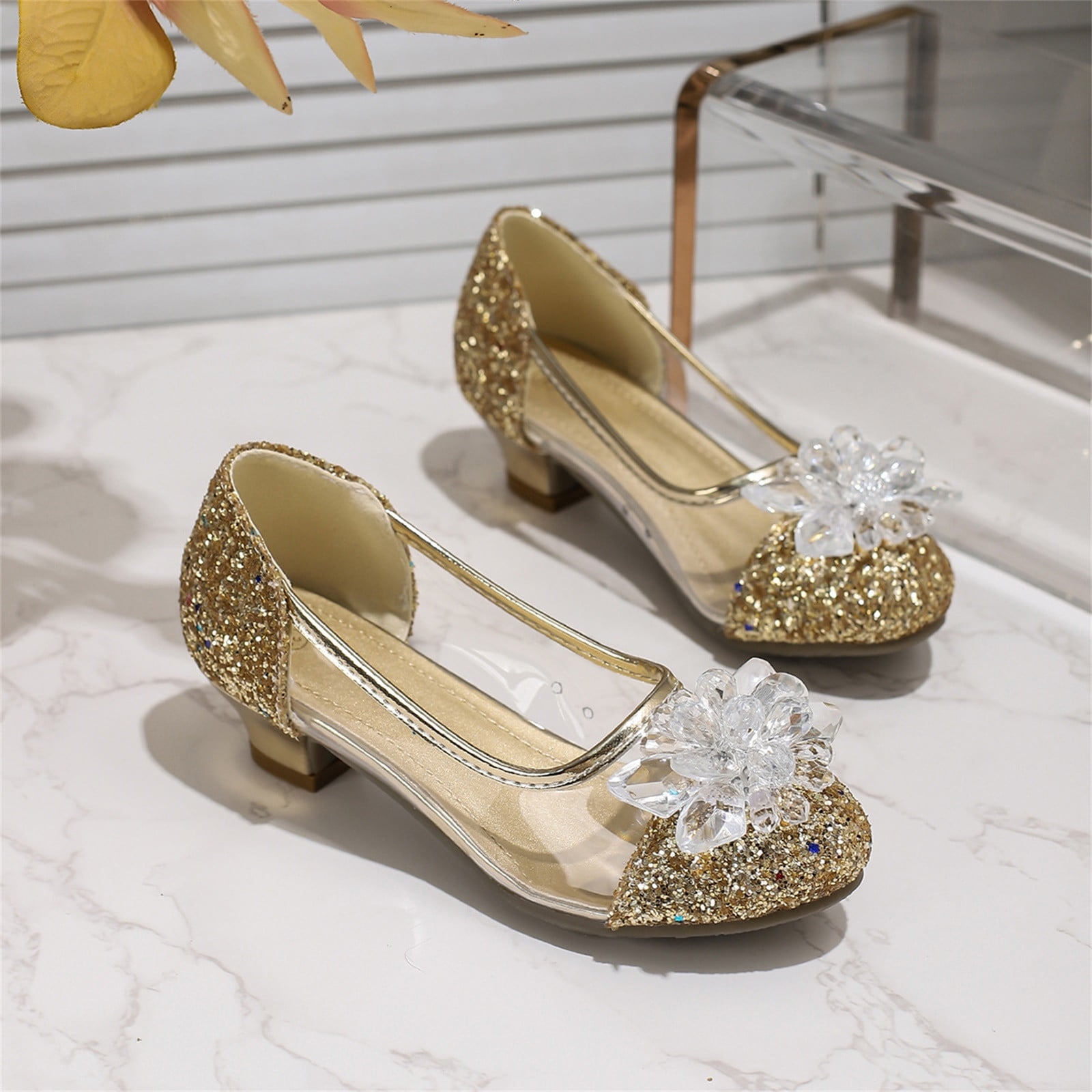 ATOGUTA Girl Dress Shoes Gold Kids Party Wedding Shoes with Bowknot ...