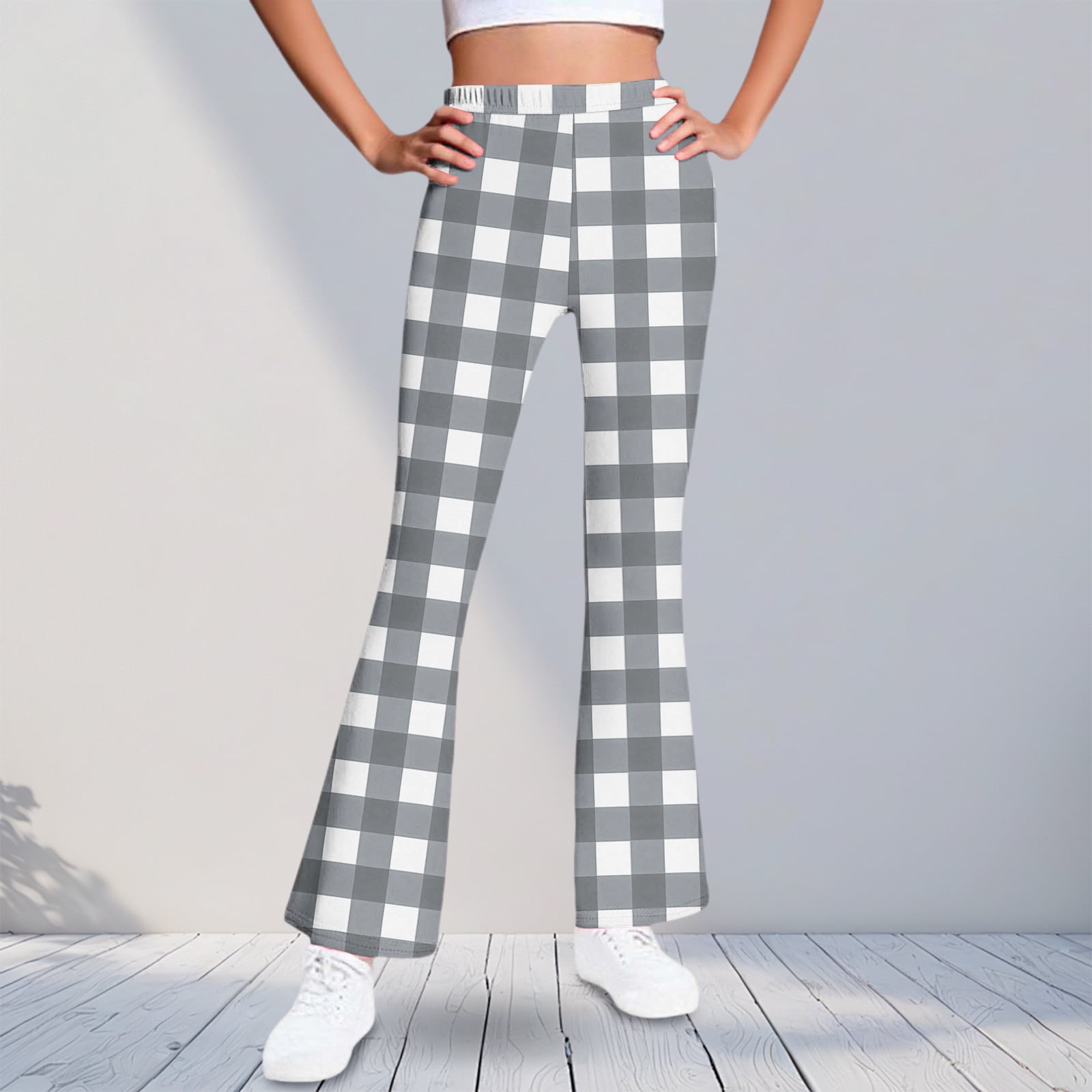 ATOGUTA Girl Flare Pants High Waisted Casual Kids Plaid Warm Fleece ...