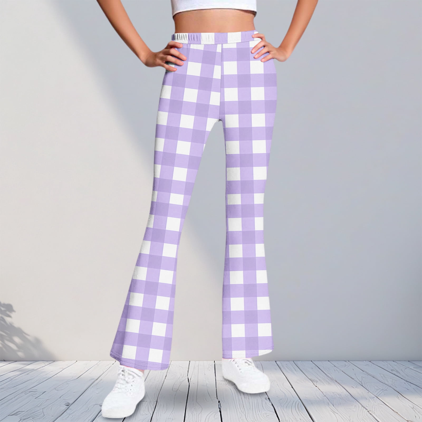 ATOGUTA Girl Flare Pants High Waisted Casual Kids Plaid Warm Fleece ...