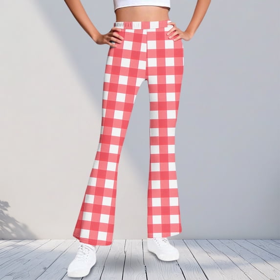 ATOGUTA Girl Flare Pants High Waisted Casual Kids Plaid Warm Fleece ...