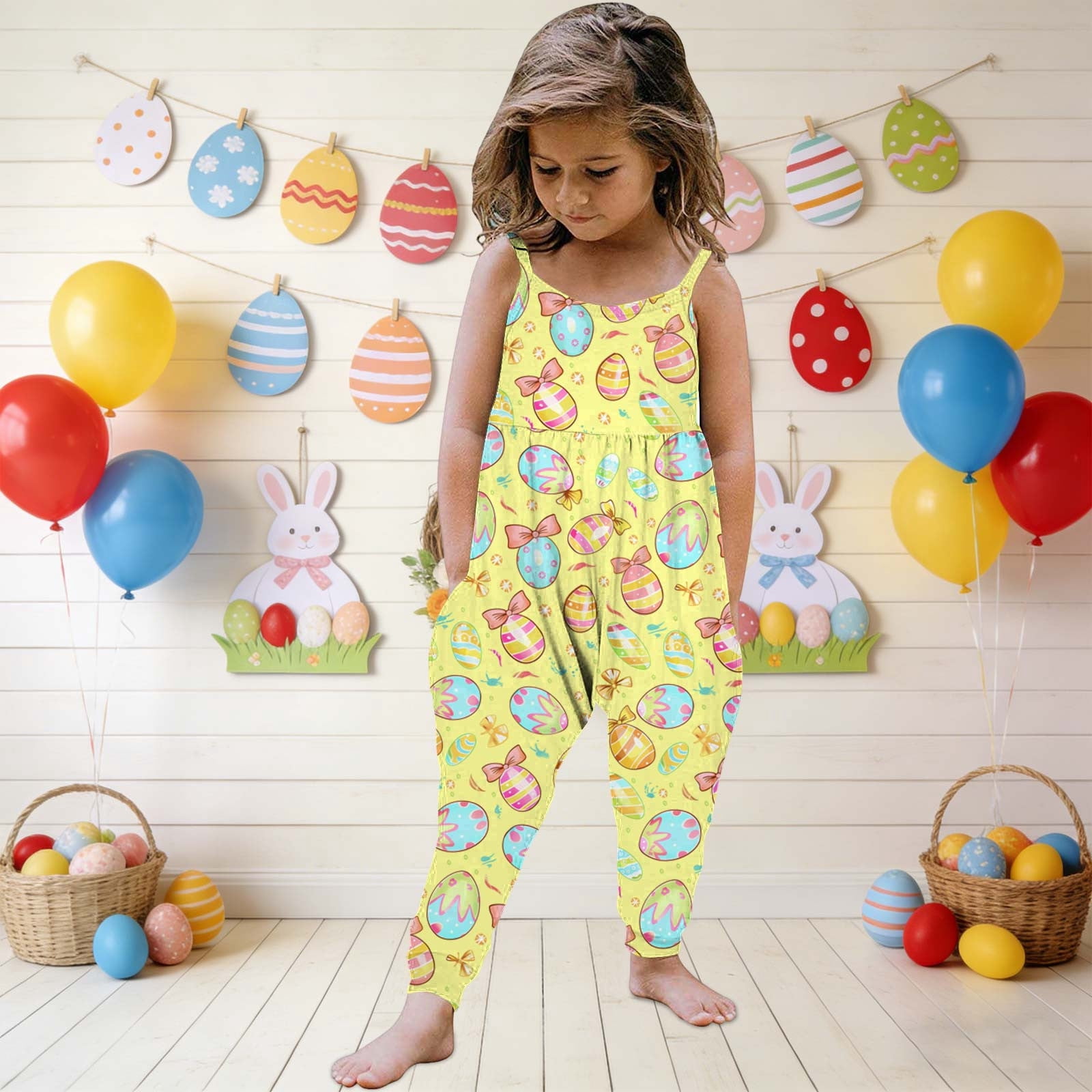 ATOGUTA Girl Jumpsuit Kids Easter Jumpsuit Playsuit Strap Romper Summer ...