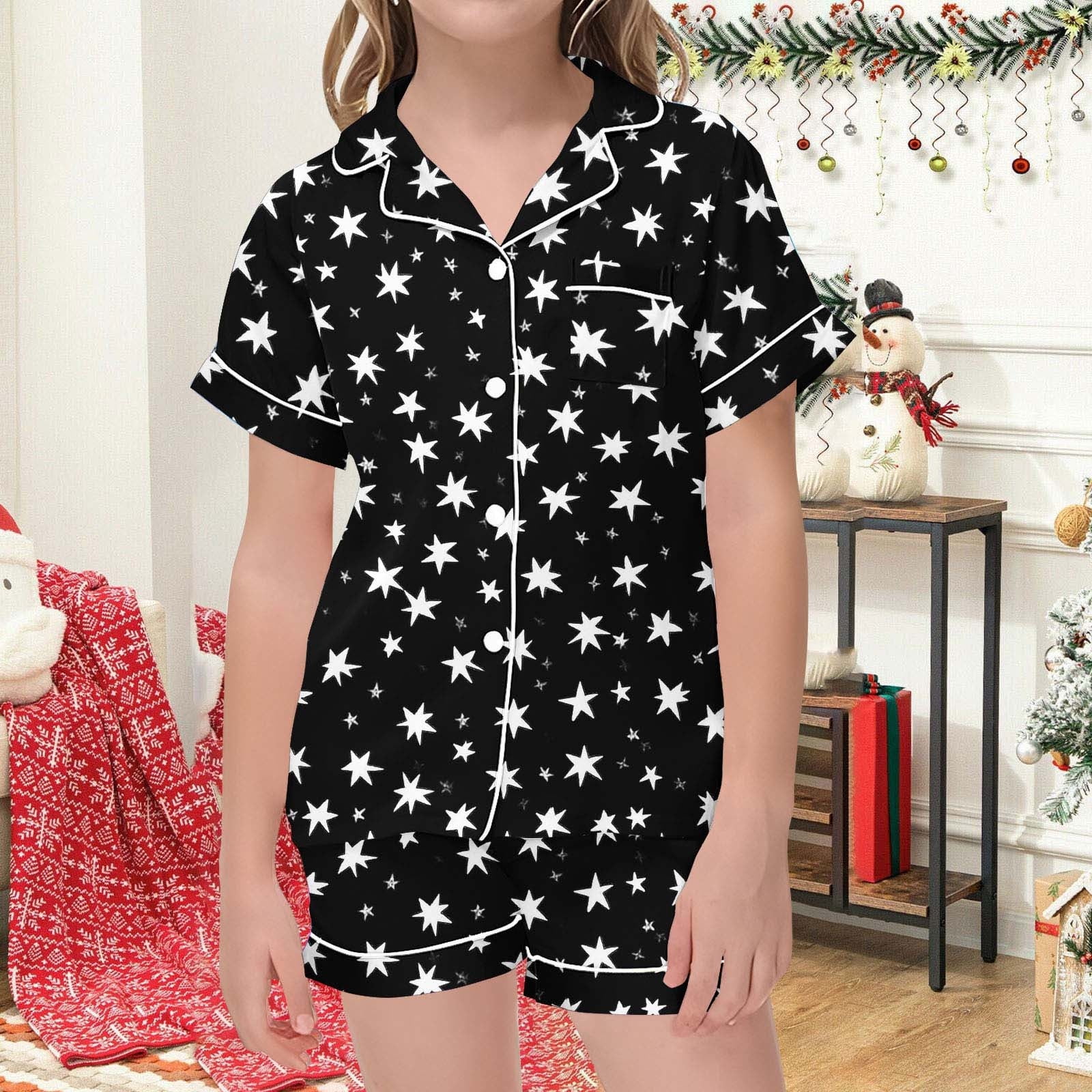 ATOGUTA Girl Pajama Sets Casual Cute Graphic Button Down Short Sleeve ...