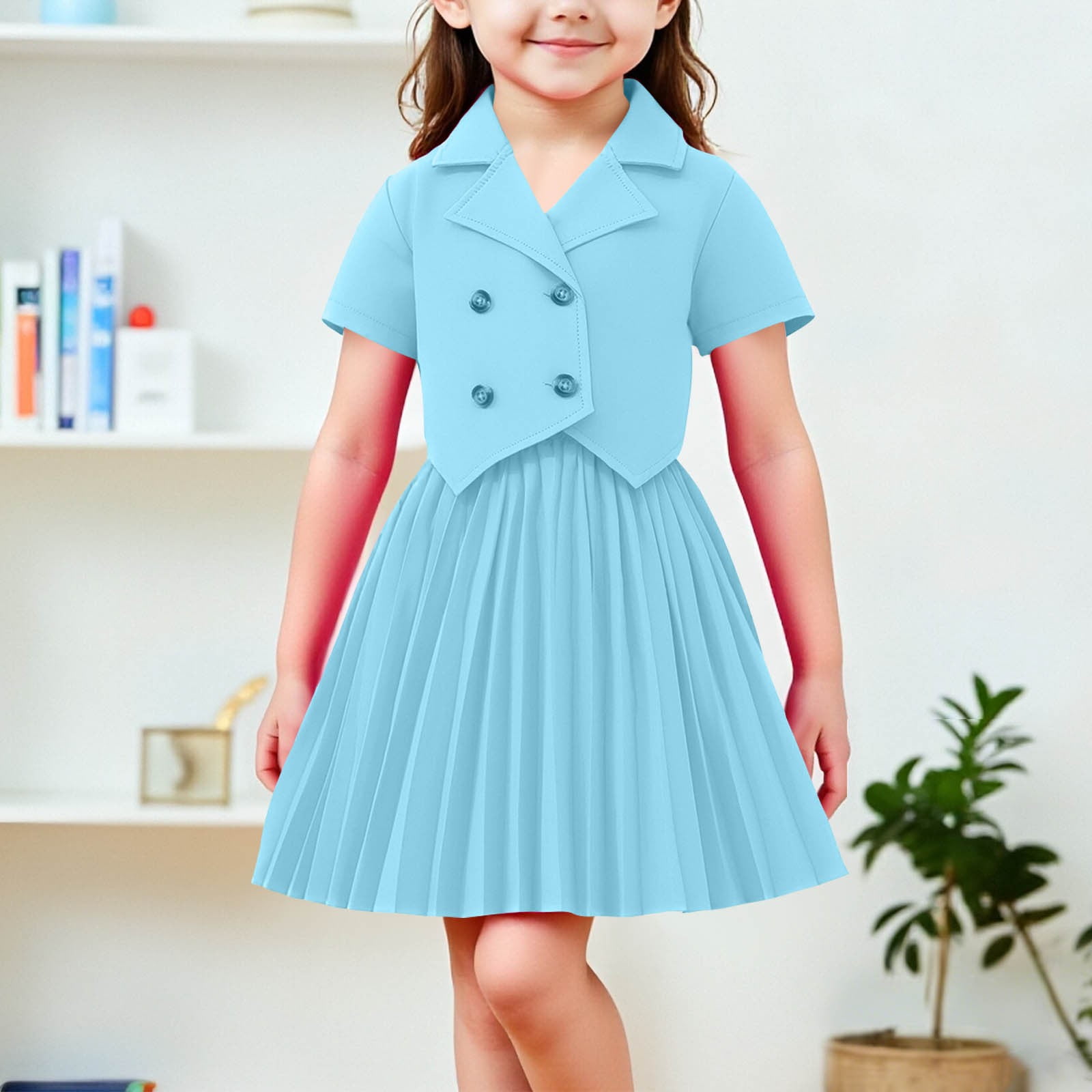 ATOGUTA Girl Set 2 Piece Outfits Button Down Collared Tops with Pleated ...