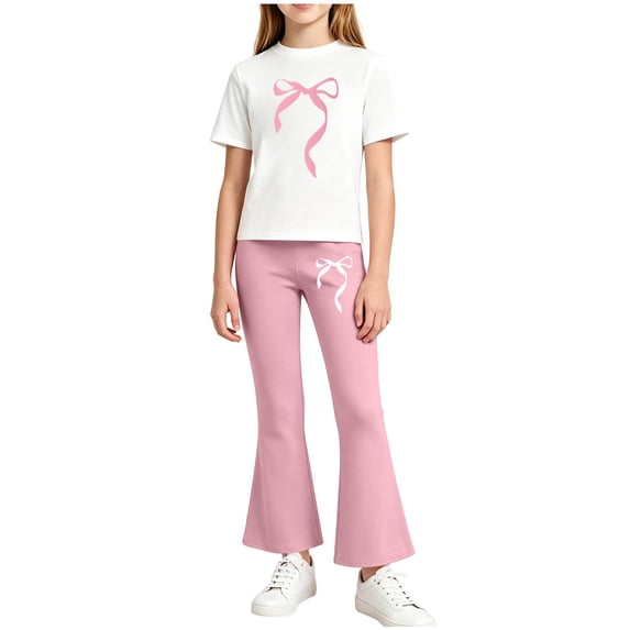 ATOGUTA Girl Set Short Sleeve Shirts Tops and Flare Pants 2 Piece ...