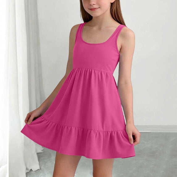 ATOGUTA Girl Summer Dress Hot Pink Sleeveless Ruffle Flowy Summer ...