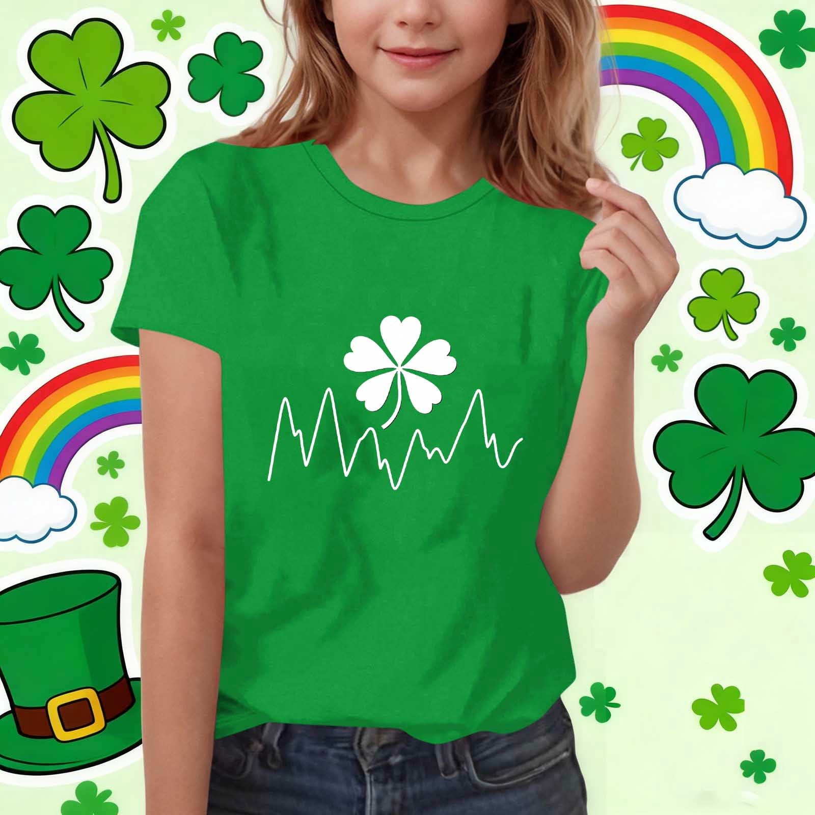 ATOGUTA Girl T-Shirts Short Sleeve St. Patrick's Day Tops Kids Summer T ...