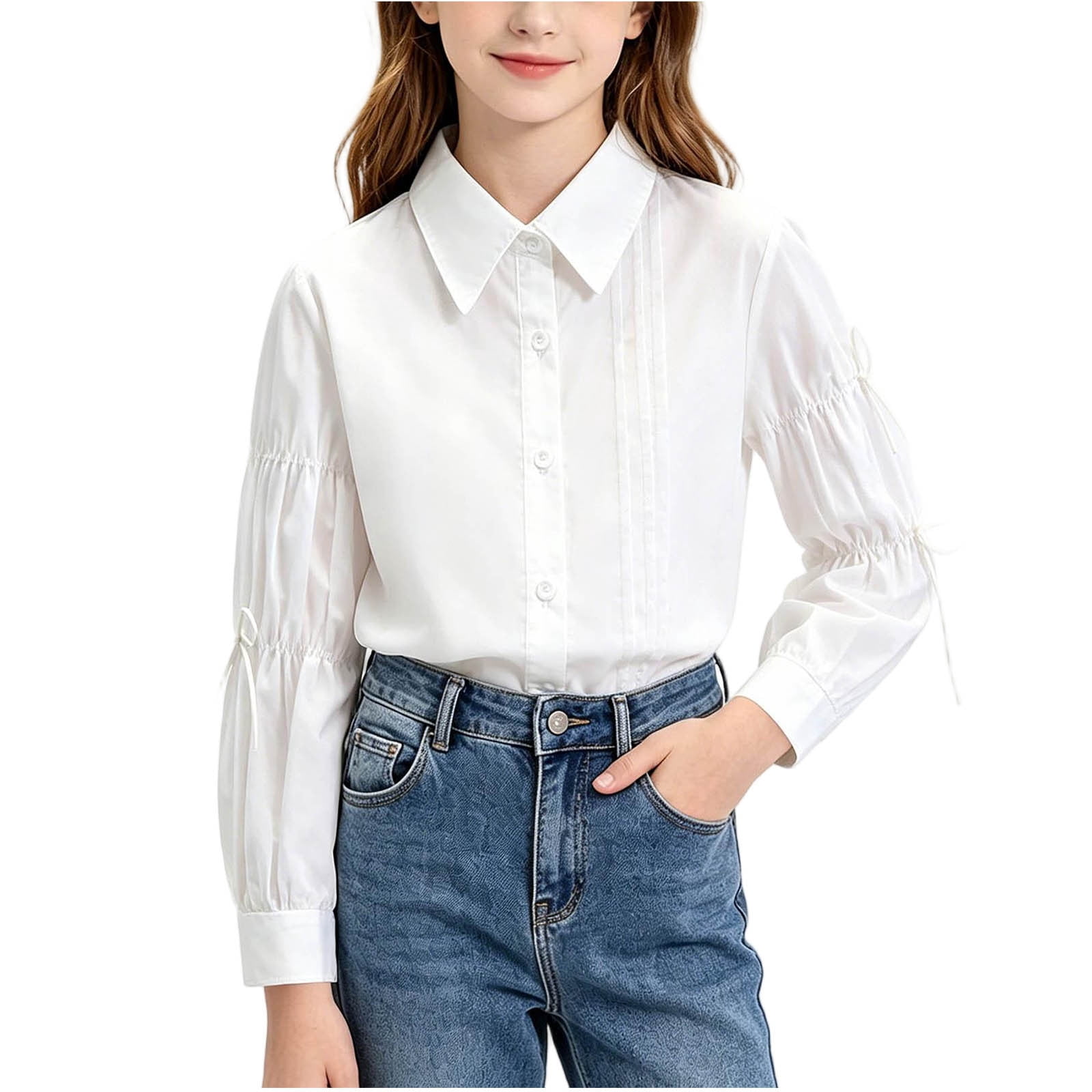 ATOGUTA Girl's Button Down Long Sleeve Shirt Dress Shirt Classic Point ...