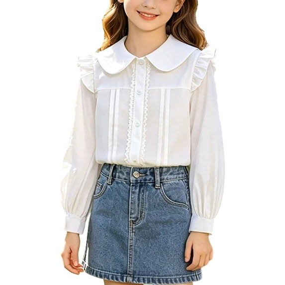 ATOGUTA Girl's Shirts Kids Ruffle Long Sleeve Button Down Dress Shirts ...
