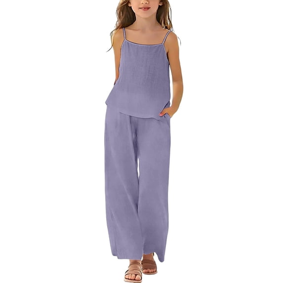 ATOGUTA Girls 2 Piece Outfits Spaghetti Strap Ruffle Tank Top And Wide ...