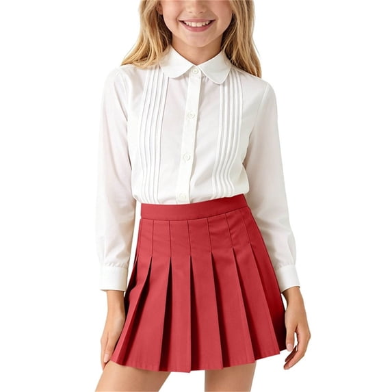ATOGUTA Girls 2 Piece Skirt Set School Uniform Shirts Pleated Skirt ...