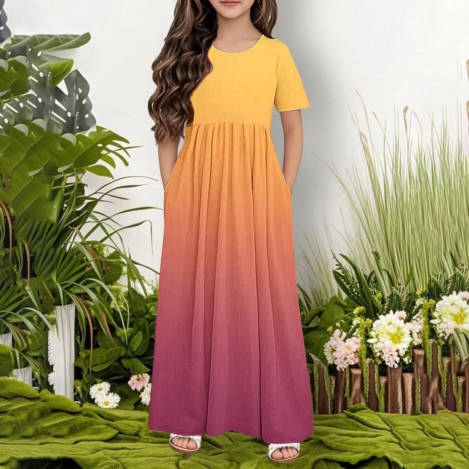 ATOGUTA Girls Back To School Dress A-line Dress with Pockets Sundress ...
