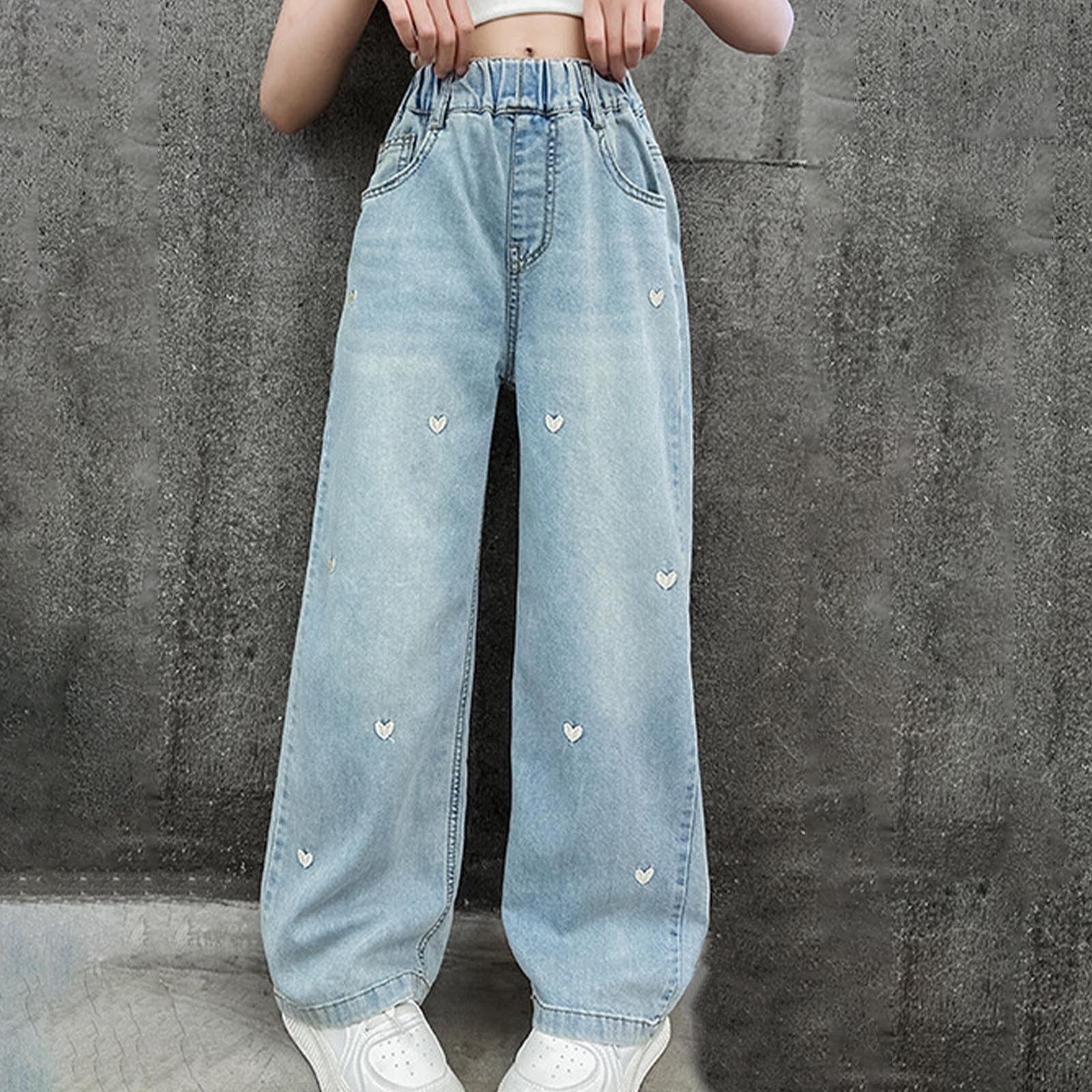 ATOGUTA Girls Bell Bottom Jeans Size 5T-13 Elastic Waist Jeans Wide Leg ...