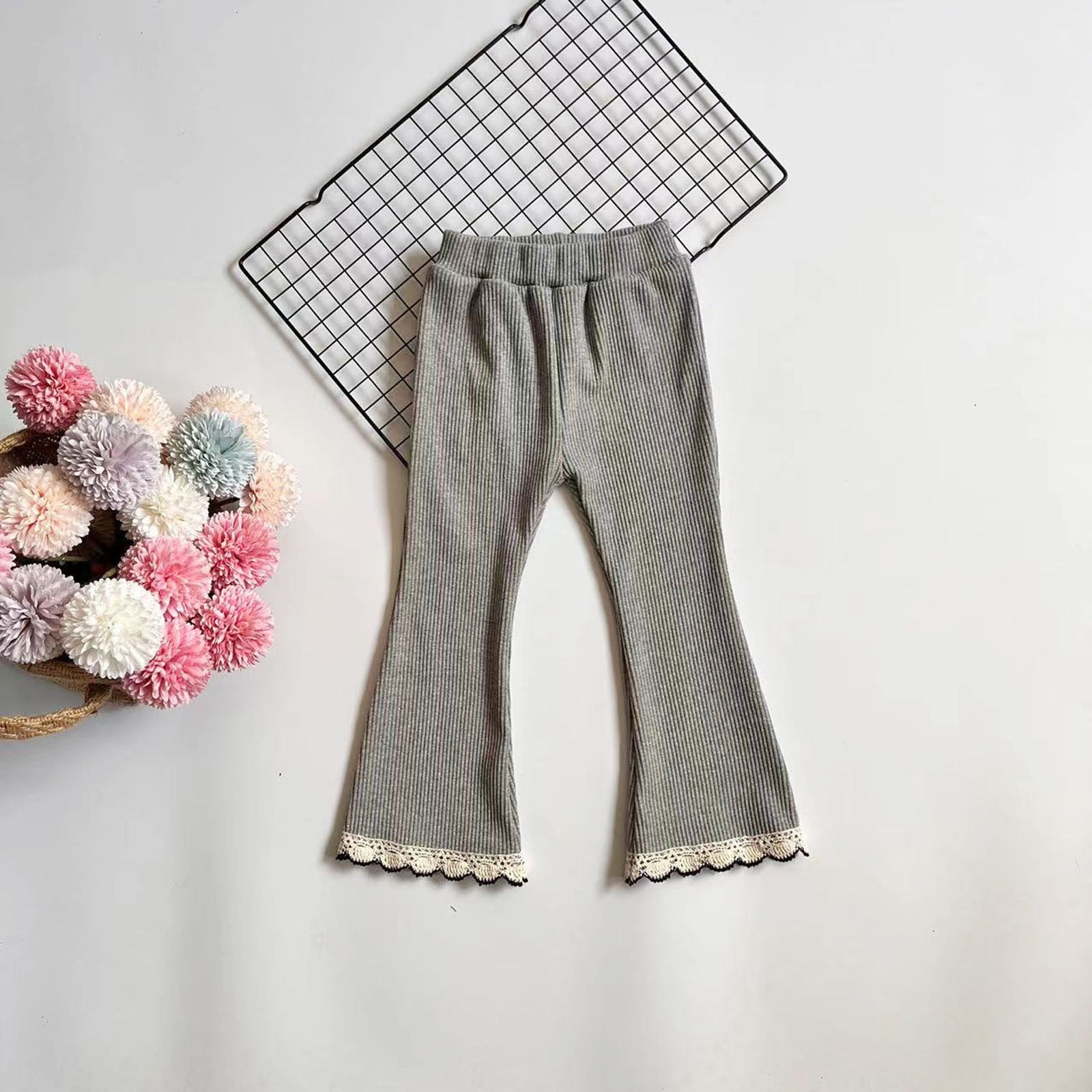 ATOGUTA Girls Bell Bottom Pants Bell Bottoms Kids Elastic Waist Flare ...