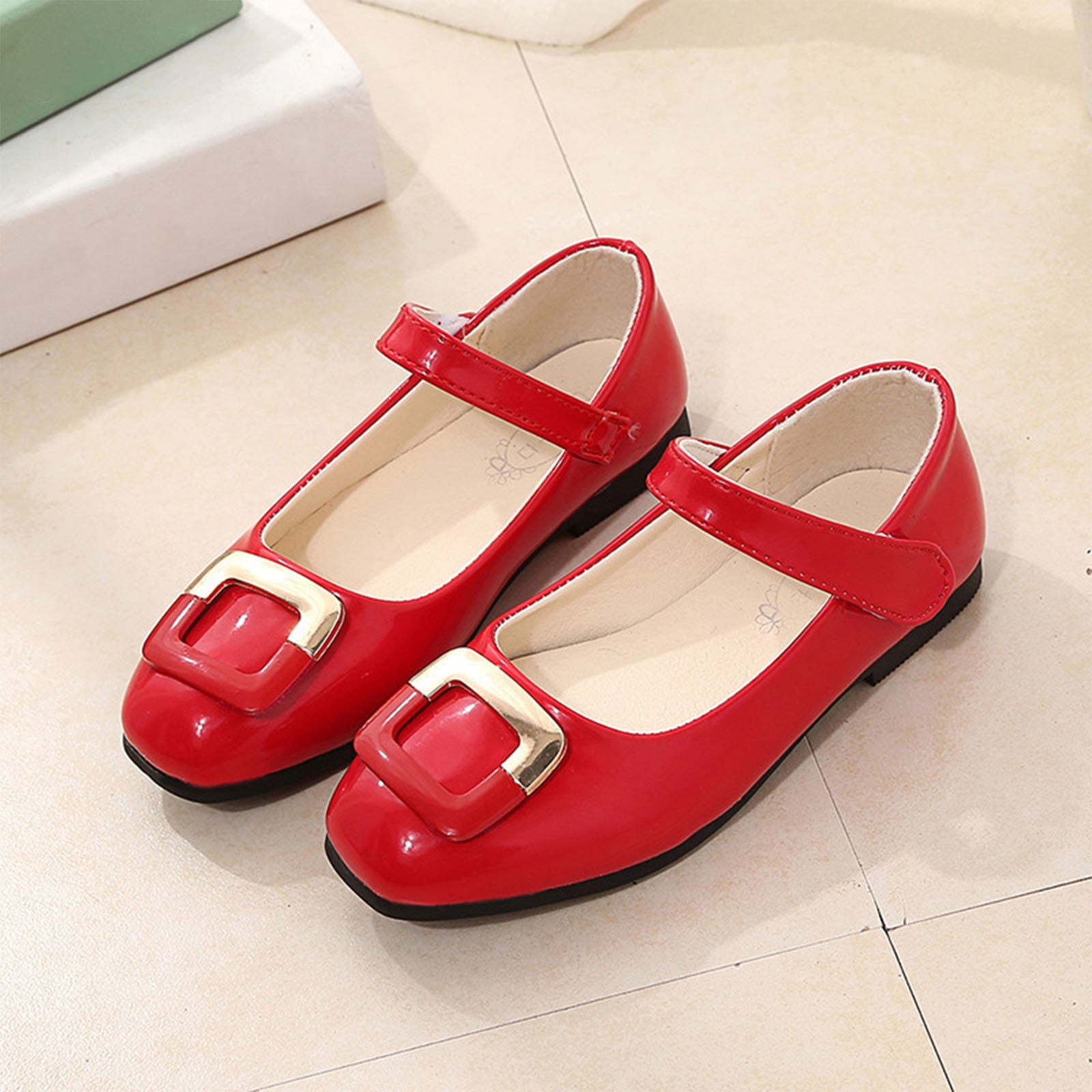 ATOGUTA Girls Big Dress Shoes Red Ballet Flats Flats for Wedding Party ...