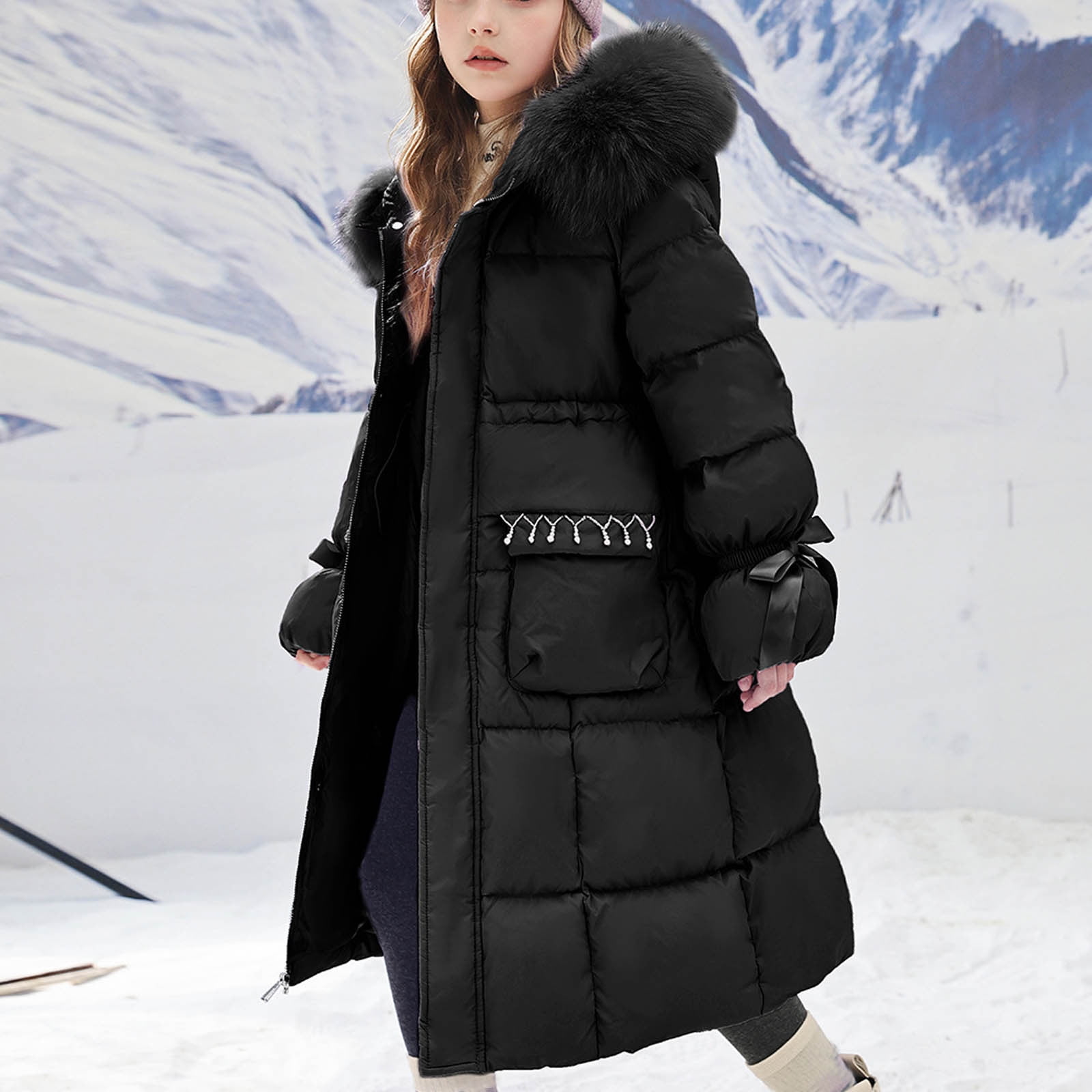 ATOGUTA Girls Bomber Jackets Long Quilted Puffer Jacket Warm Hooded ...