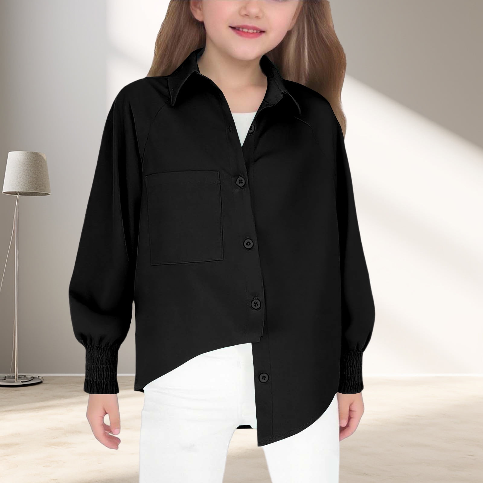 ATOGUTA Girls Button Down Shirts Size 5T-14 Long Sleeve Collared ...