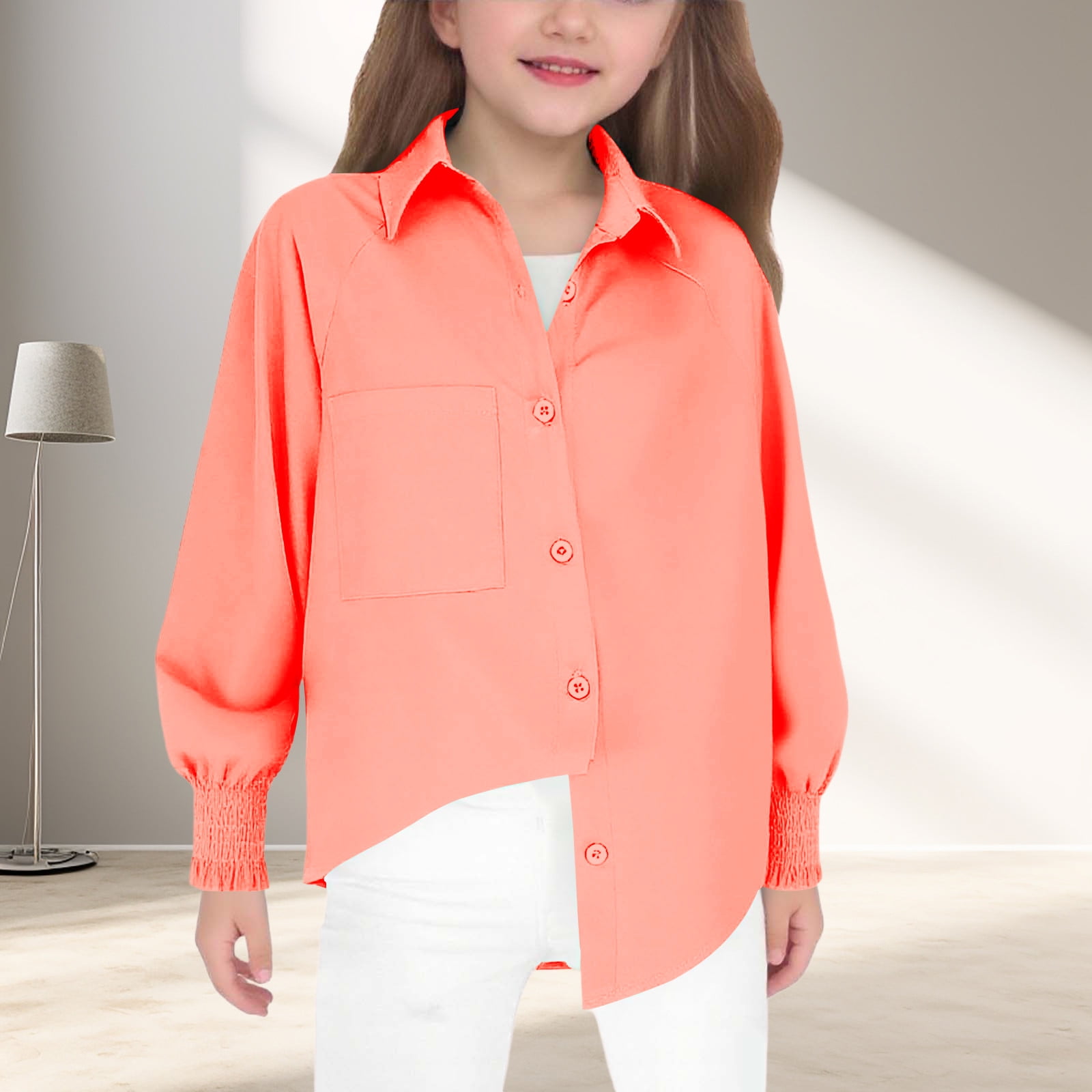 ATOGUTA Girls Button Down Shirts Size 5T-14 Long Sleeve Collared ...