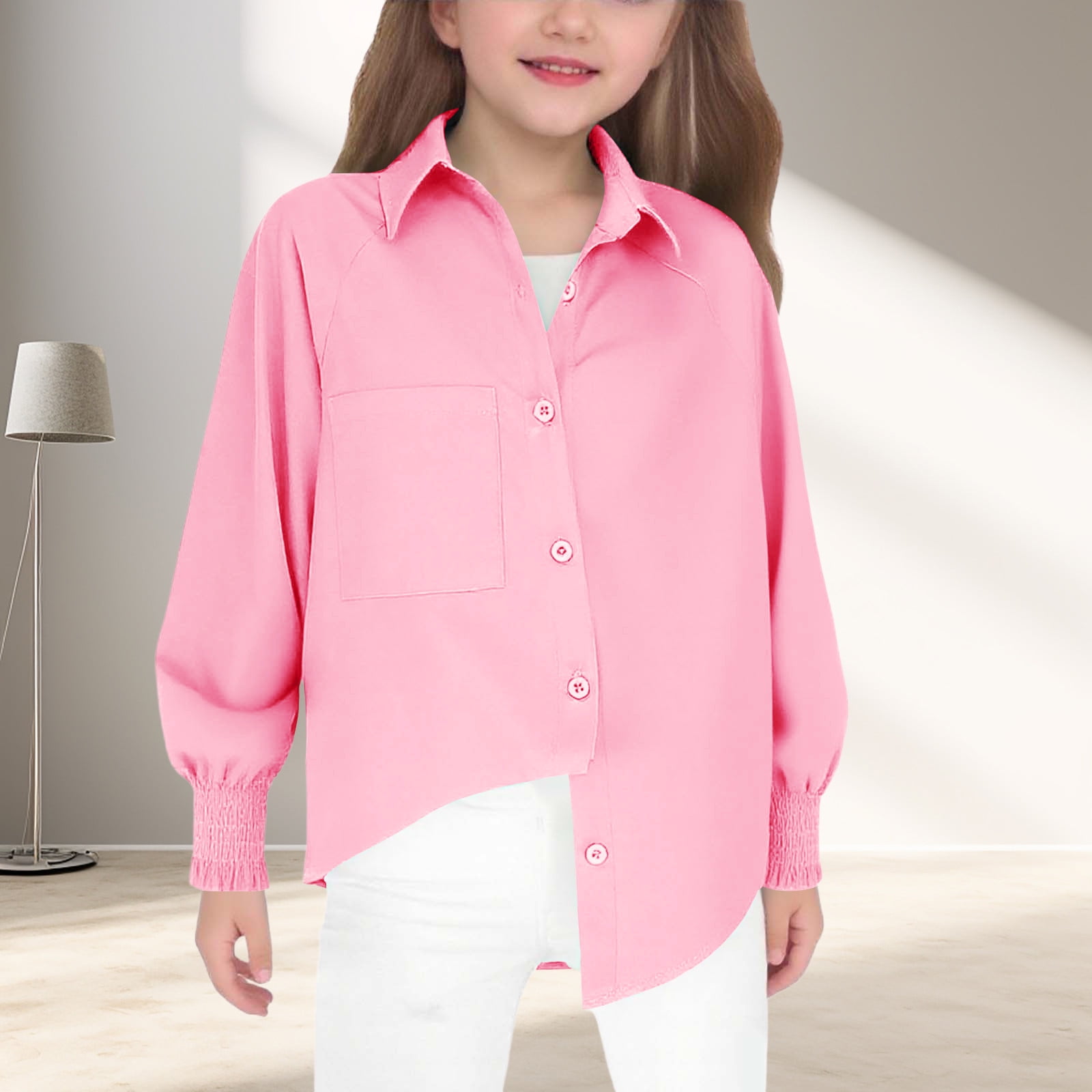 ATOGUTA Girls Button Down Shirts Size 5T-14 Long Sleeve Collared ...