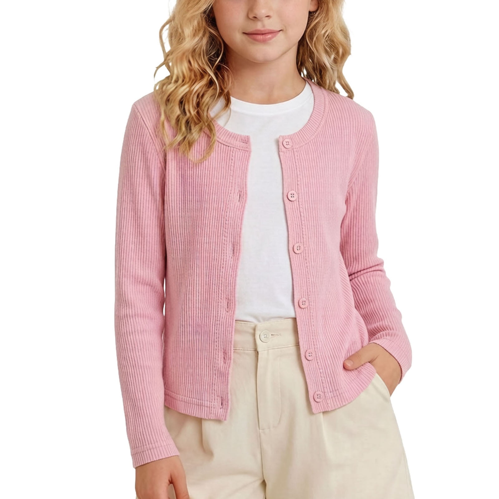 ATOGUTA Girls Cardigan Long Sleeve Crew Neck Shirt Button Down Kids ...
