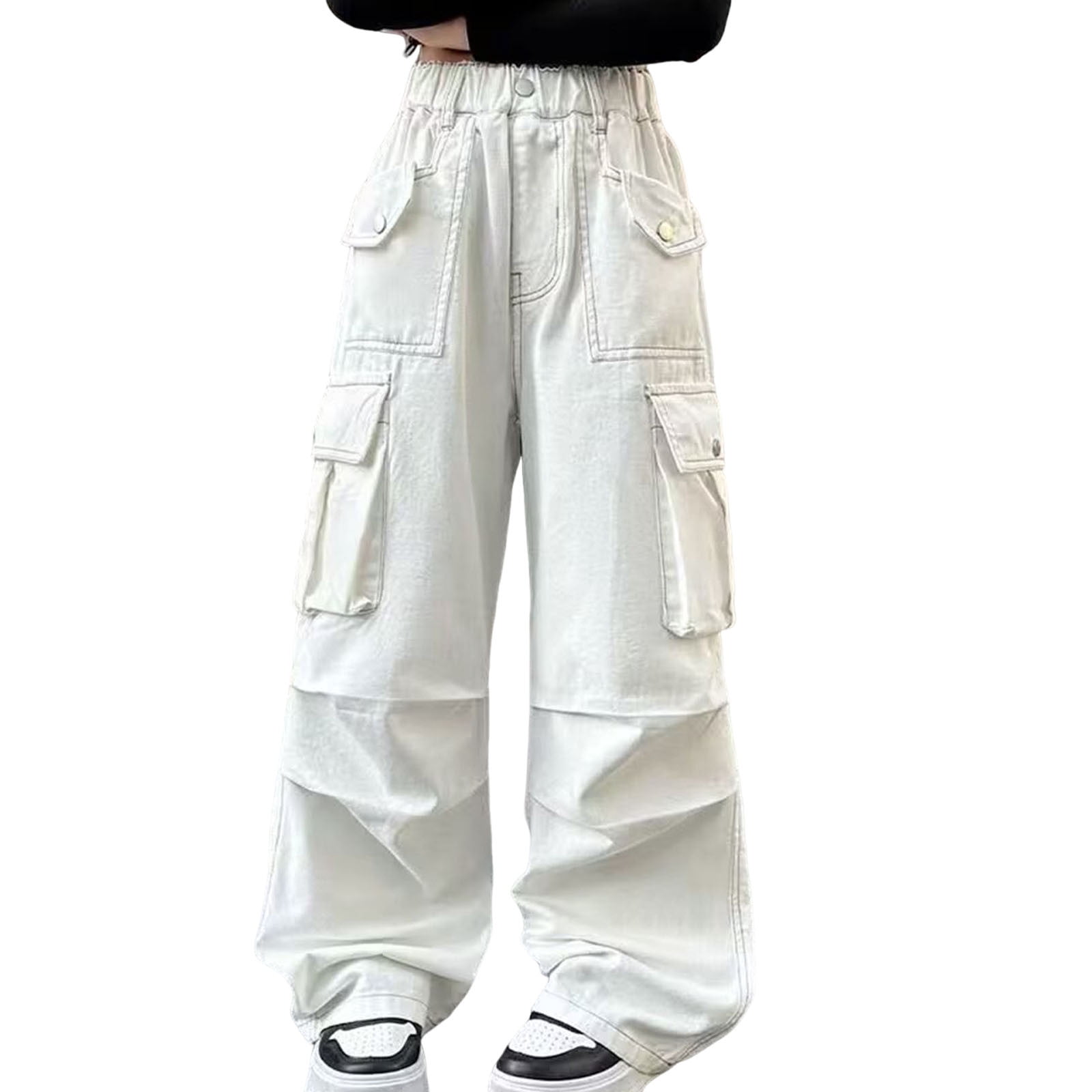 ATOGUTA Girls Cargo Pants School Uniform Pants Cozy Elastic Waist ...
