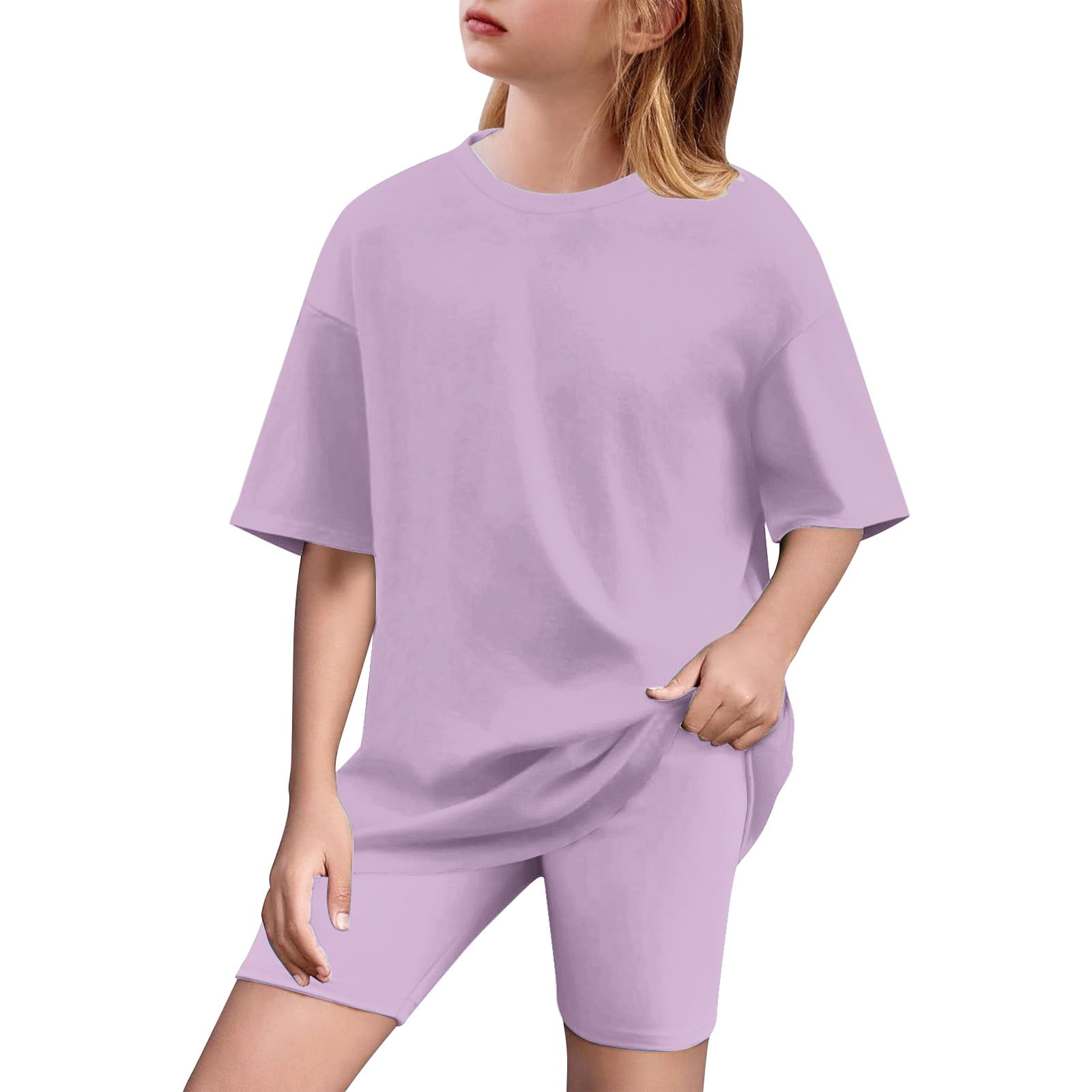 ATOGUTA Girls Casual Outfits Short Sleeve T-Shirt and Biker Shorts Set Girl Clothes Purple, Size ...