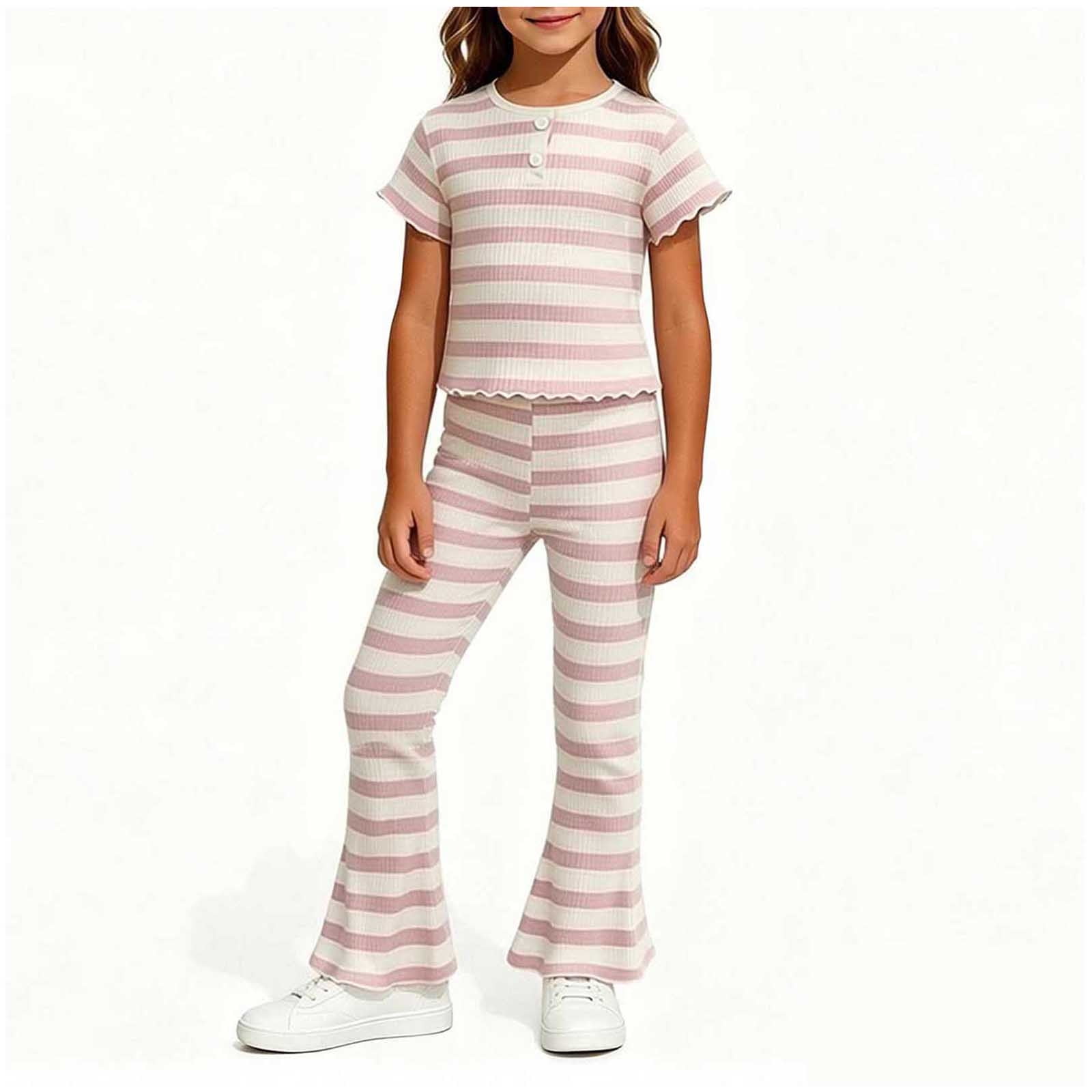 ATOGUTA Girls Clothes Sets Striped Short Sleeve T-Shirts and Flare ...