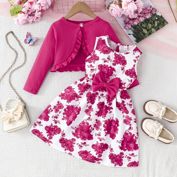 ATOGUTA Girls Clothes Skirt Set Flower Vest Dress Cardigan Jacket Cute ...