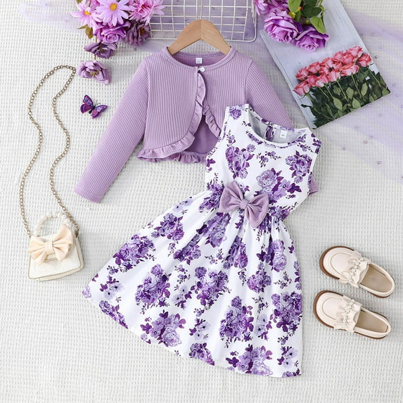 ATOGUTA Girls Clothes Skirt Set Flower Vest Dress Cardigan Jacket Cute ...