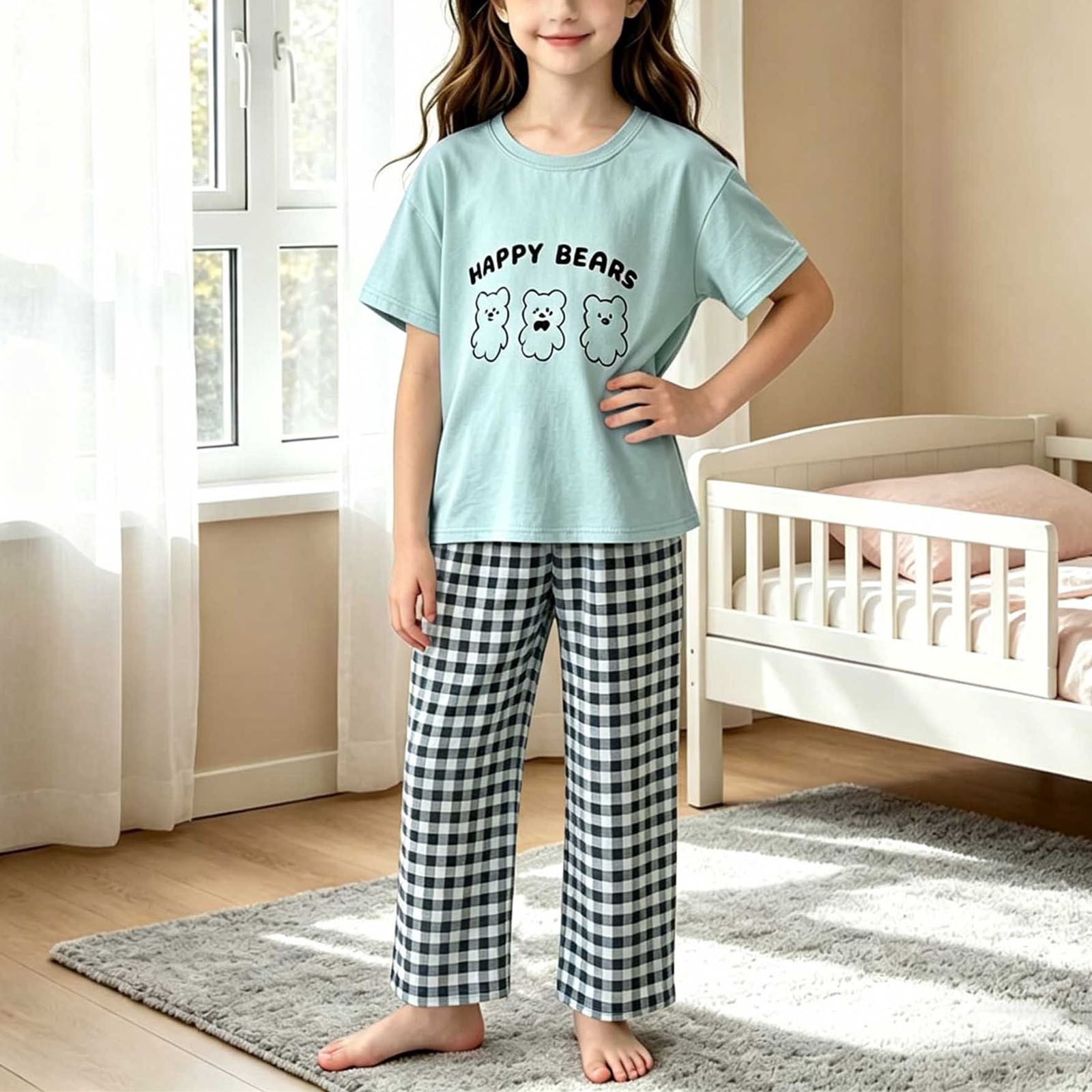 ATOGUTA Girls' Clothing Sets Kids Short Sleeve T-Shirts and Elastic ...