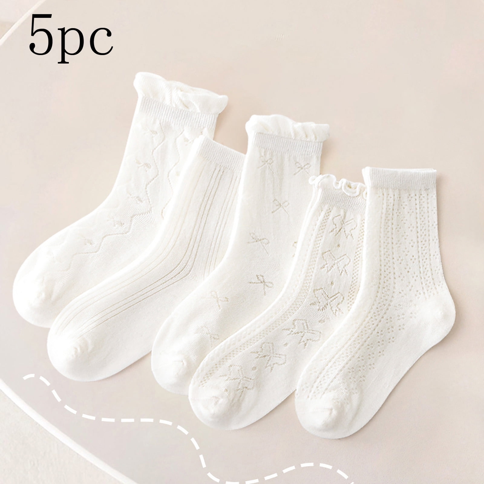 ATOGUTA 5 Pairs Girls Crew Socks Kids Toddler Crew Socks Girls Athletic ...