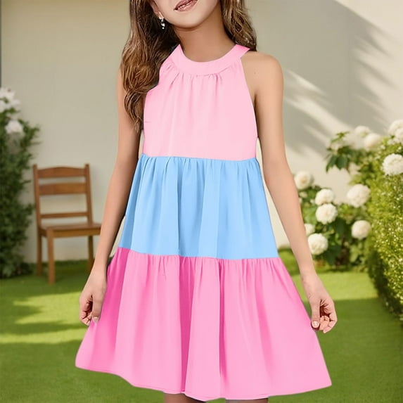 ATOGUTA Girls Dress Shirt Summer Kids Skater Twirl A Line Tank Dress ...