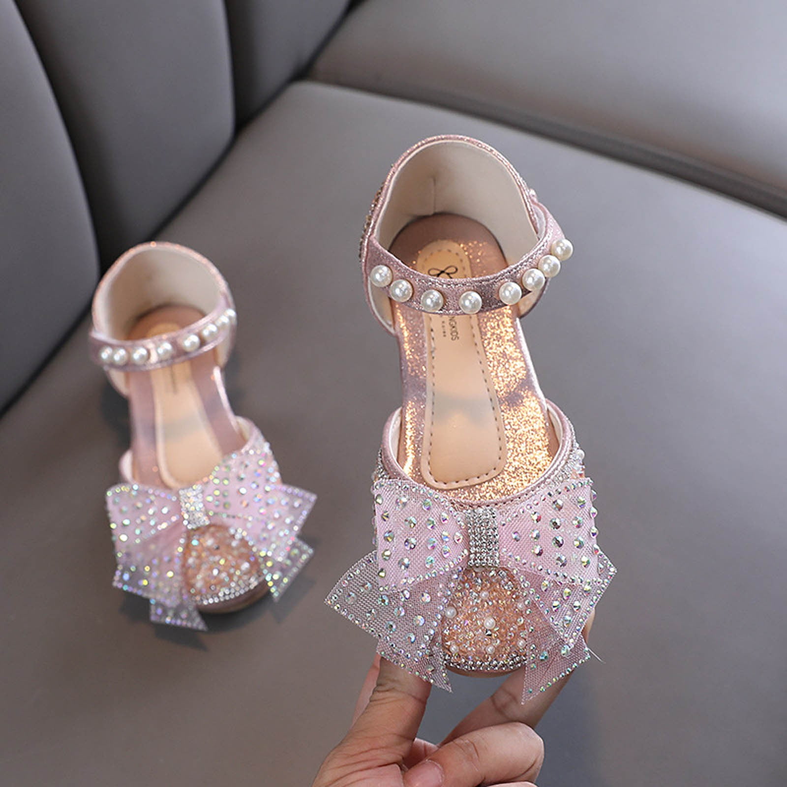 ATOGUTA Girls Dress Shoes Pink Rhinestone Princess Ballet Flats Slip-On ...
