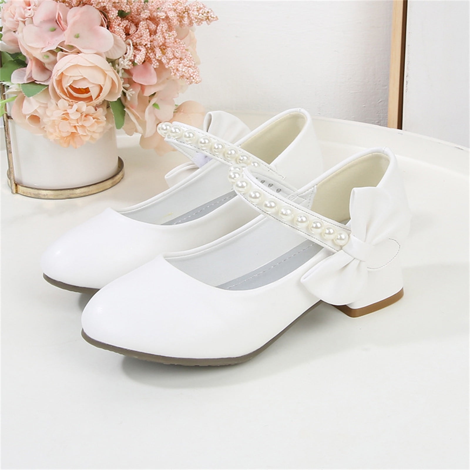 ATOGUTA Girls Dress Shoes White Kids Party Wedding Shoes with Bowknot ...