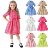 ATOGUTA Girls Dresses A-line Swings Tiered Casual Skirt Lapel Party ...