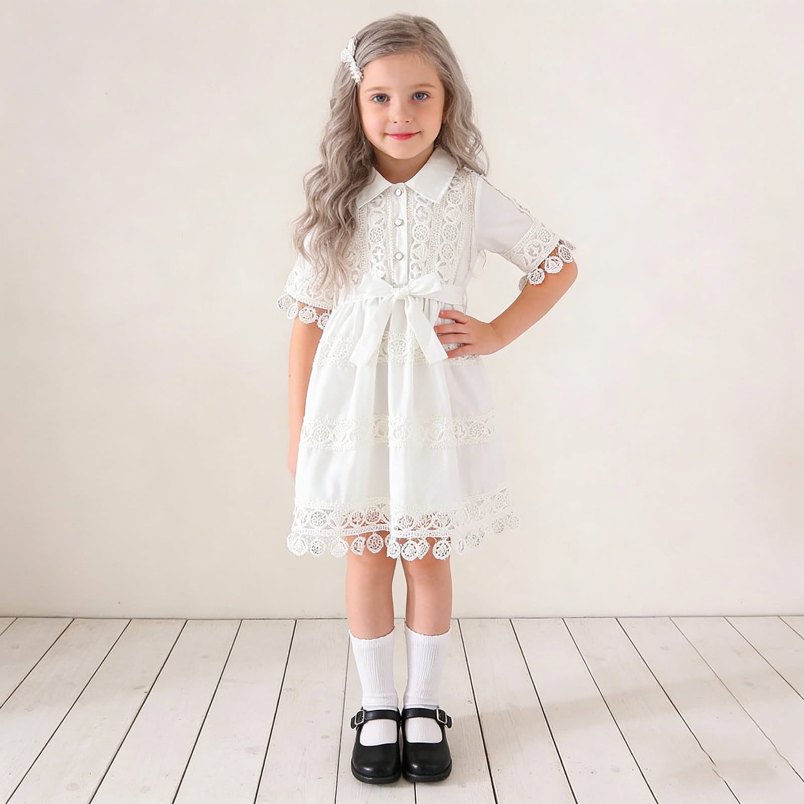 ATOGUTA Girls Dresses A-line Swings Tiered Casual Skirt Lapel Party ...